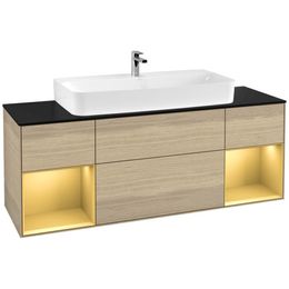 Villeroy & Boch Villeroy und Boch Finion Waschtischunterschrank G212HFPC 160cm, Abdeckplatte black matt, Emotion, Regale Gold matt lacquer, Oak Veneer