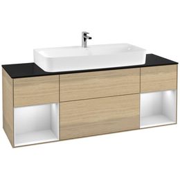 Villeroy & Boch Villeroy und Boch Finion Waschtischunterschrank G212MTPC 160cm, Abdeckplatte black matt, Emotion, Regale White matt lacquer, Oak Veneer