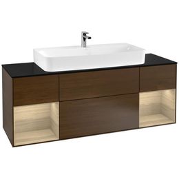 Villeroy & Boch Villeroy und Boch Finion Waschtischunterschrank G212PCGN 160cm, Abdeckplatte black matt, Emotion, Regale Oak Veneer, Walnut veneer