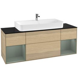 Villeroy & Boch Villeroy und Boch Finion Waschtischunterschrank G212GMPC 160cm, Abdeckplatte black matt, Emotion, Regale Olive matt lacquer, Oak Veneer
