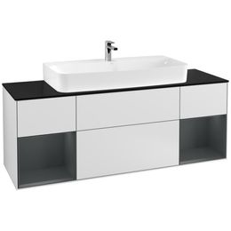 Villeroy & Boch Villeroy und Boch Finion Waschtischunterschrank G212HGMT 160cm, Abdeckplatte black matt, Emotion, Regale Midnight matt lacquer, White matt lacquer