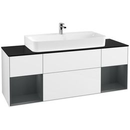 Villeroy & Boch Villeroy und Boch Finion Waschtischunterschrank F212HGGF 160cm, Abdeckplatte black matt, Regale Midnight matt lacquer, Glossy white lacquer