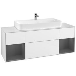 Villeroy & Boch Villeroy und Boch Finion Waschtischunterschrank G211GKGF 160cm, Abdeckplatte white matt, Emotion, Regale Anthracite matt lacquer, Glossy white lacquer