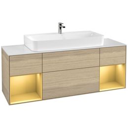 Villeroy & Boch Villeroy und Boch Finion Waschtischunterschrank G211HFPC 160cm, Abdeckplatte white matt, Emotion, Regale Gold matt lacquer, Oak Veneer