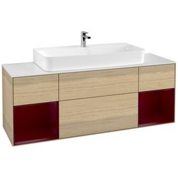 Villeroy & Boch Villeroy und Boch Finion Waschtischunterschrank G211HBPC 160cm, Abdeckplatte white matt, Emotion, Regale Peony matt lacquer, Oak Veneer