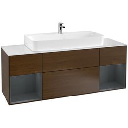Villeroy & Boch Villeroy und Boch Finion Waschtischunterschrank G211HGGN 160cm, Abdeckplatte white matt, Emotion, Regale Midnight matt lacquer, Walnut veneer