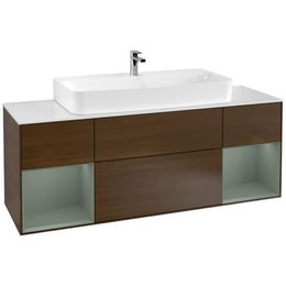 Villeroy & Boch Villeroy und Boch Finion Waschtischunterschrank F211GMGN 160cm, Abdeckplatte white matt, Regale Olive matt lacquer, Walnut veneer