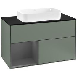 Villeroy & Boch Villeroy und Boch Finion Waschtischunterschrank F242GKGM 100x60,3cm, Abdeckplatte black matt, Regal links Anthracite matt, Olive Matt Lacquer