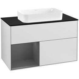 Villeroy & Boch Villeroy und Boch Finion Waschtischunterschrank F242GKMT 100x60,3cm, Abdeckplatte black matt, Regal links Anthracite matt, White matt lacquer
