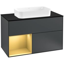 Villeroy & Boch Villeroy und Boch Finion Waschtischunterschrank F242HFHG 100x60,3cm, Abdeckplatte black matt, Regal links Gold matt, Midnight Blue Matt Lacquer