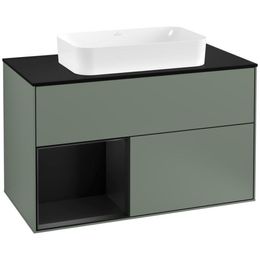 Villeroy & Boch Villeroy und Boch Finion Waschtischunterschrank F242PDGM 100x60,3cm, Abdeckplatte black matt, Regal links Black matt lacquer, Olive Matt Lacquer