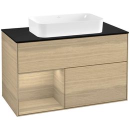 Villeroy & Boch Villeroy und Boch Finion Waschtischunterschrank F242PCPC 100x60,3cm, Abdeckplatte black matt, Regal links Oak Veneer, Oak Veneer