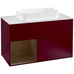 Villeroy & Boch Villeroy und Boch Finion Waschtischunterschrank G241GNHB 100cm, Abdeckplatte white matt, Emotion, Regal links Walnut veneer, Peony Matt