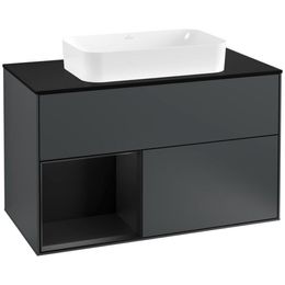 Villeroy & Boch Villeroy und Boch Finion Waschtischunterschrank F242PDHG 100x60,3cm, Abdeckplatte black matt, Regal links Black matt lacquer, Midnight Blue Matt Lacquer