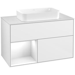 Villeroy & Boch Villeroy und Boch Finion Waschtischunterschrank G241GFGF 100cm, Abdeckplatte white matt, Emotion, Regal links Glossy white lacquer, Glossy white lacquer