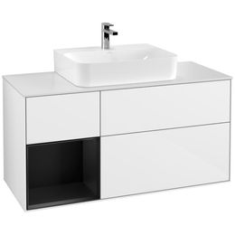 Villeroy & Boch Villeroy und Boch Finion Waschtischunterschrank F161PDGF 120cm, Abdeckplatte white matt, Regal links Black matt lacquer, Glossy white lacquer