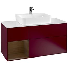 Villeroy & Boch Villeroy und Boch Finion Waschtischunterschrank F161GNHB 120cm, Abdeckplatte white matt, Regal links Walnut veneer, Peony Matt