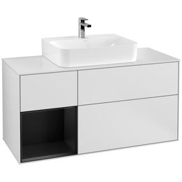 Villeroy & Boch Villeroy und Boch Finion Waschtischunterschrank F161PDMT 120cm, Abdeckplatte white matt, Regal links Black matt lacquer, White matt lacquer