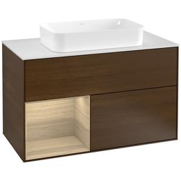 Villeroy & Boch Villeroy und Boch Finion Waschtischunterschrank G241PCGN 100cm, Abdeckplatte white matt, Emotion, Regal links Oak Veneer, Walnut veneer