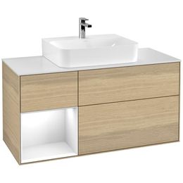 Villeroy & Boch Villeroy und Boch Finion Waschtischunterschrank F161GFPC 120cm, Abdeckplatte white matt, Regal links Glossy white lacquer, Oak Veneer