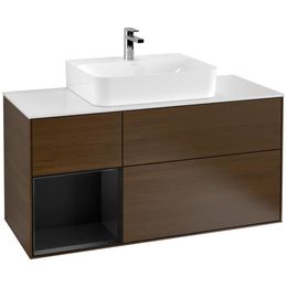 Villeroy & Boch Villeroy und Boch Finion Waschtischunterschrank F161PDGN 120cm, Abdeckplatte white matt, Regal links Black matt lacquer, Walnut veneer