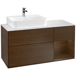 Villeroy & Boch Villeroy und Boch Finion Waschtischunterschrank G151GNGN 120cm, Abdeckplatte white matt, Emotion, Regal links Walnut veneer, Walnut veneer