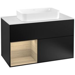 Villeroy & Boch Villeroy und Boch Finion Waschtischunterschrank G241PCPD 100cm, Abdeckplatte white matt, Emotion, Regal links Oak Veneer, Black matt lacquer