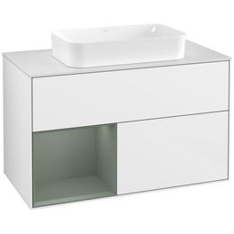 Villeroy & Boch Villeroy und Boch Finion Waschtischunterschrank F241GMGF 100x60,3cm, Abdeckplatte white matt, Regal links Olive Matt Lacquer, Glossy white lacquer