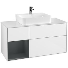Villeroy & Boch Villeroy und Boch Finion Waschtischunterschrank F161HGGF 120cm, Abdeckplatte white matt, Regal links Midnight Blue Matt Lacquer, Glossy white lacquer