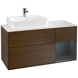 Villeroy & Boch Villeroy und Boch Finion Waschtischunterschrank G151HGGN 120cm, Abdeckplatte white matt, Emotion, Regal links Midnight Blue Matt Lacquer, Walnut veneer