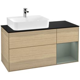 Villeroy & Boch Villeroy und Boch Finion Waschtischunterschrank G152GMPC 120cm, Abdeckplatte black matt, Emotion, Regal links Olive Matt Lacquer, Oak Veneer