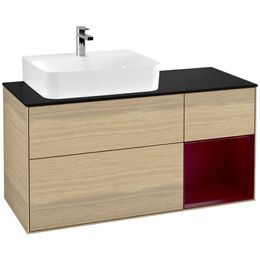 Villeroy & Boch Villeroy und Boch Finion Waschtischunterschrank G152HBPC 120cm, Abdeckplatte black matt, Emotion, Regal links Peony, Oak Veneer