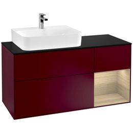 Villeroy & Boch Villeroy und Boch Finion Waschtischunterschrank G152PCHB 120cm, Abdeckplatte black matt, Emotion, Regal links Oak Veneer, Peony Matt