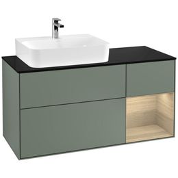 Villeroy & Boch Villeroy und Boch Finion Waschtischunterschrank G152PCGM 120cm, Abdeckplatte black matt, Emotion, Regal links Oak Veneer, Olive Matt Lacquer