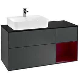 Villeroy & Boch Villeroy und Boch Finion Waschtischunterschrank G152HBHG 120cm, Abdeckplatte black matt, Emotion, Regal links Peony, Midnight Blue Matt Lacquer
