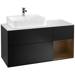 Villeroy & Boch Villeroy und Boch Finion Waschtischunterschrank F151GNPD 120cm, Abdeckplatte white matt, Regal rechts Walnut veneer, Black matt lacquer