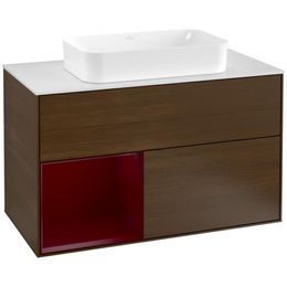 Villeroy & Boch Villeroy und Boch Finion Waschtischunterschrank F241HBGN 100x60,3cm, Abdeckplatte white matt, Regal links Peony, Walnut veneer