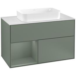 Villeroy & Boch Villeroy und Boch Finion Waschtischunterschrank F241GMGM 100x60,3cm, Abdeckplatte white matt, Regal links Olive Matt Lacquer, Olive Matt Lacquer