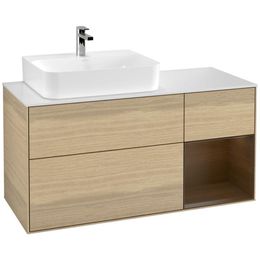 Villeroy & Boch Villeroy und Boch Finion Waschtischunterschrank F151GNPC 120cm, Abdeckplatte white matt, Regal rechts Walnut veneer, Oak Veneer