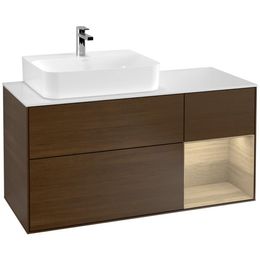 Villeroy & Boch Villeroy und Boch Finion Waschtischunterschrank F151PCGN 120cm, Abdeckplatte white matt, Regal rechts Oak Veneer, Walnut veneer