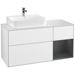 Villeroy & Boch Villeroy und Boch Finion Waschtischunterschrank F151HGGF 120cm, Abdeckplatte white matt, Regal rechts Midnight Blue Matt Lacquer, Glossy white lacquer