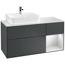 Villeroy & Boch Villeroy und Boch Finion Waschtischunterschrank F151MTHG 120cm, Abdeckplatte white matt, Regal rechts White matt lacquer, Midnight Blue Matt Lacquer