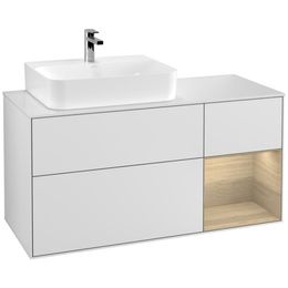 Villeroy & Boch Villeroy und Boch Finion Waschtischunterschrank F151PCMT 120cm, Abdeckplatte white matt, Regal rechts Oak Veneer, White matt lacquer
