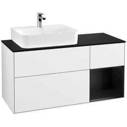 Villeroy & Boch Villeroy und Boch Finion Waschtischunterschrank F152PDGF 120cm, Abdeckplatte black matt, Regal rechts Black matt lacquer, Glossy white lacquer