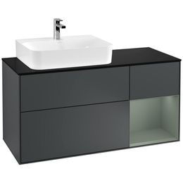 Villeroy & Boch Villeroy und Boch Finion Waschtischunterschrank F152GMHG 120cm, Abdeckplatte black matt, Regal rechts Olive Matt Lacquer, Midnight Blue Matt Lacquer