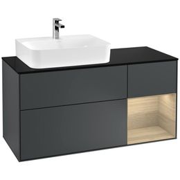 Villeroy & Boch Villeroy und Boch Finion Waschtischunterschrank F152PCHG 120cm, Abdeckplatte black matt, Regal rechts Oak Veneer, Midnight Blue Matt Lacquer