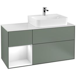 Villeroy & Boch Villeroy und Boch Finion Waschtischunterschrank G141GFGM 120cm, Abdeckplatte white matt, Emotion, Regal links Glossy white lacquer, Olive Matt Lacquer