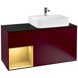 Villeroy & Boch Villeroy und Boch Finion Waschtischunterschrank G142HFHB 120cm, Abdeckplatte black matt, Emotion, Regal links Gold matt, Peony Matt
