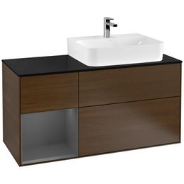 Villeroy & Boch Villeroy und Boch Finion Waschtischunterschrank G142GKGN 120cm, Abdeckplatte black matt, Emotion, Regal links Anthracite matt, Walnut veneer