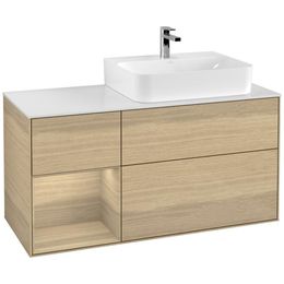 Villeroy & Boch Villeroy und Boch Finion Waschtischunterschrank G141PCPC 120cm, Abdeckplatte white matt, Emotion, Regal links Oak Veneer, Oak Veneer
